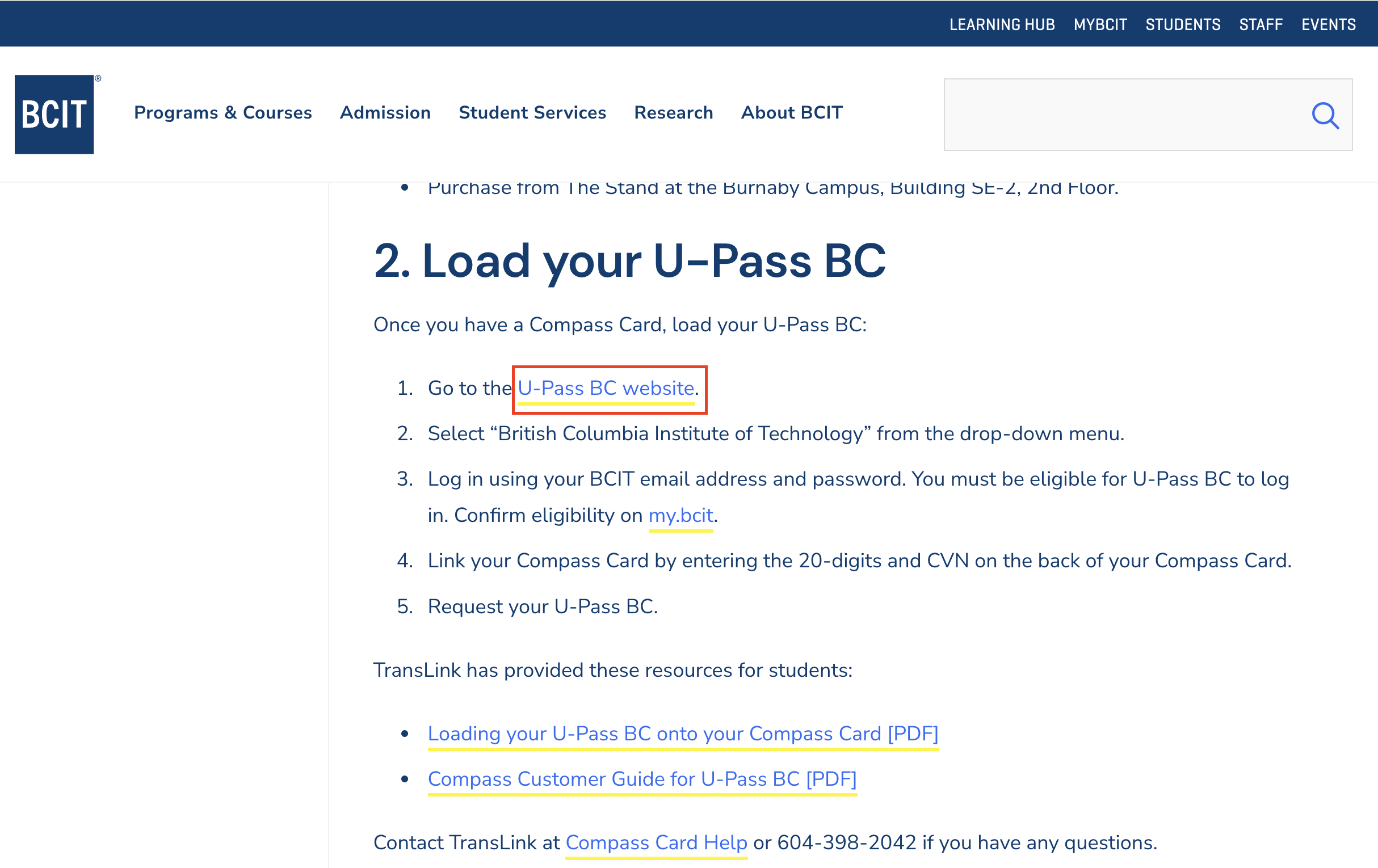Applying for U-Pass - myBCIT Guide