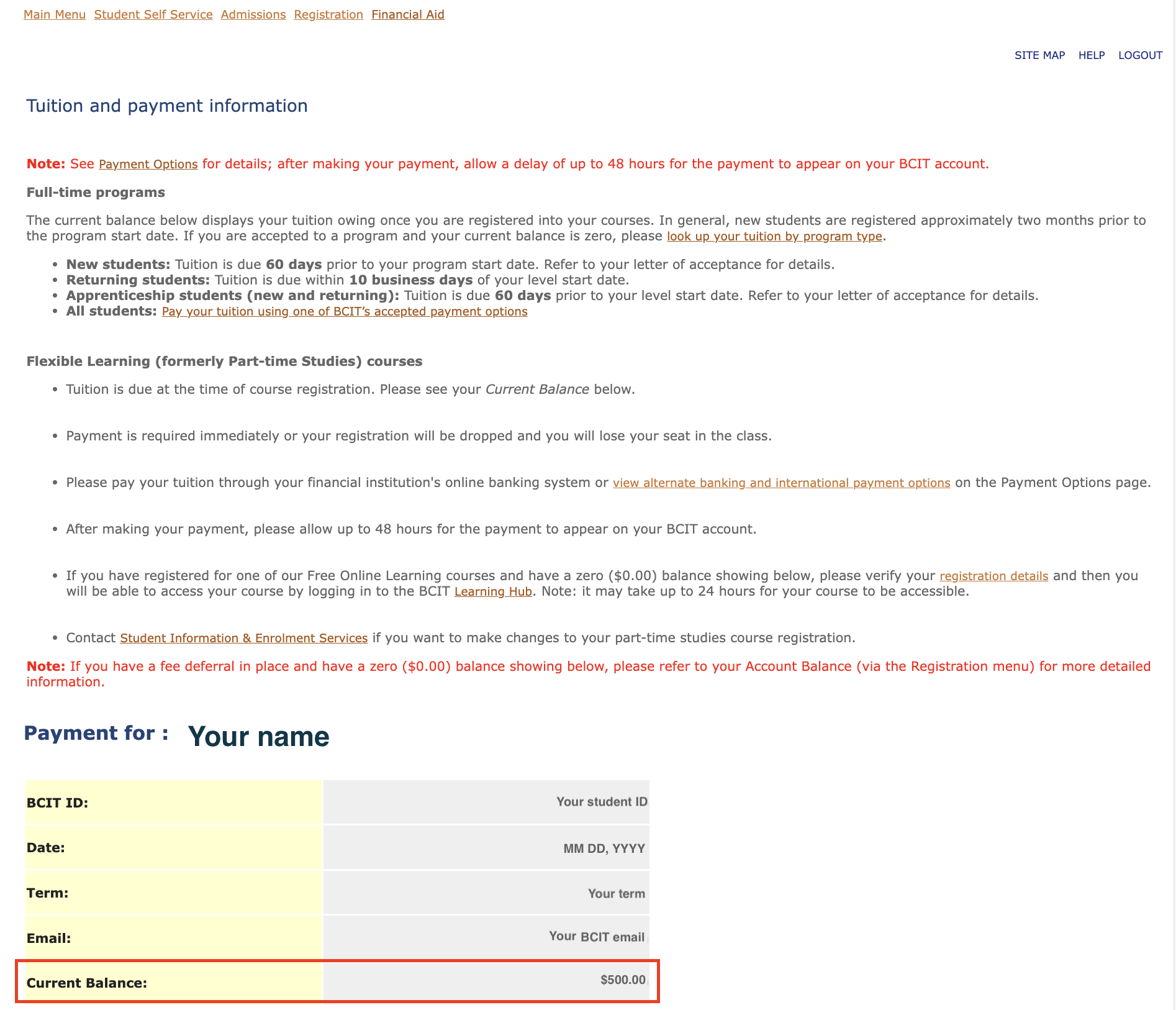 Paying commitment fee and tuition - myBCIT Guide